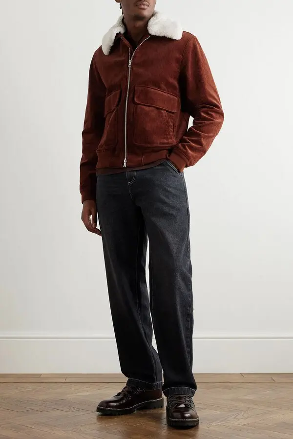 Mr P. Shearling-trimmed Cotton-corduroy Bomber Jacket - Brick