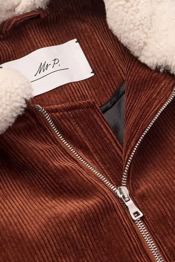 Mr P. Shearling-trimmed Cotton-corduroy Bomber Jacket - Brick