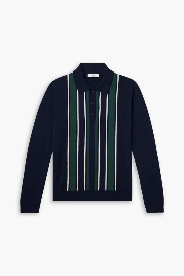 Mr P. Golf Striped Merino Wool Polo Shirt