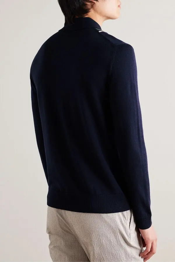 Mr P. Golf Striped Merino Wool Polo Shirt