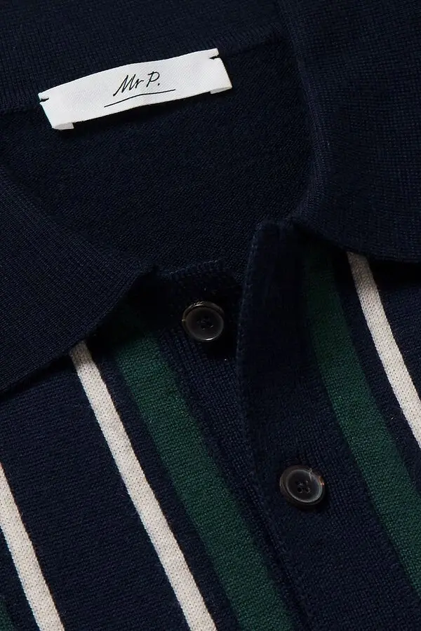 Mr P. Golf Striped Merino Wool Polo Shirt