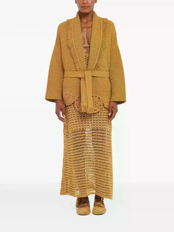 Alanui Island Memories Fringed Cardigan-coat - Brown