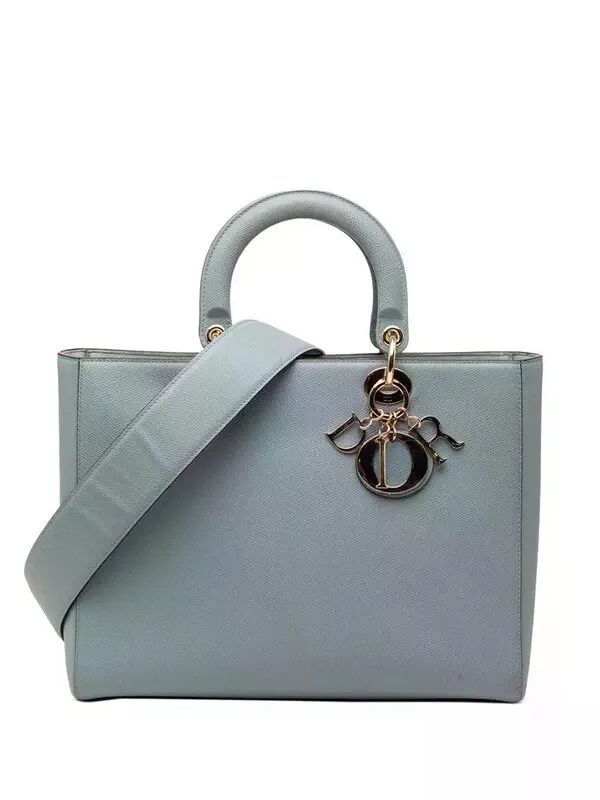 Dior 2018 Large Grained Calfskin Lady Satchel - Blue