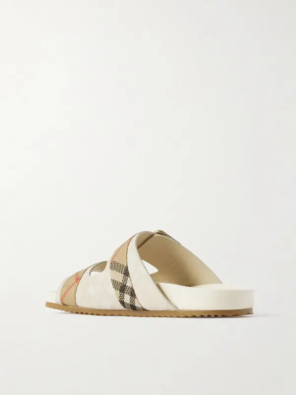 Burberry Checked Canvas Jacquard-trimmed Suede Sandals - Neutrals