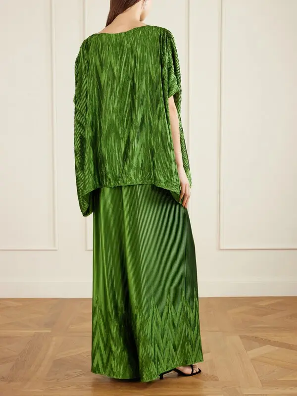DIMA AYAD Metallic Plissé-satin Blouse - Green