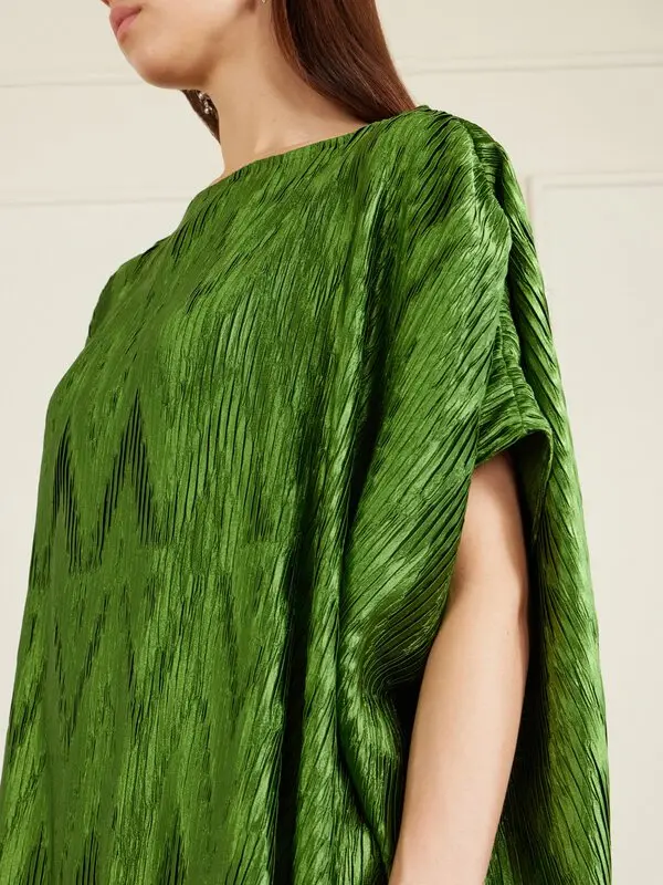 DIMA AYAD Metallic Plissé-satin Blouse - Green