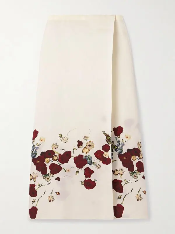 Khaite Demi Floral-print Organza Midi Skirt - Neutrals