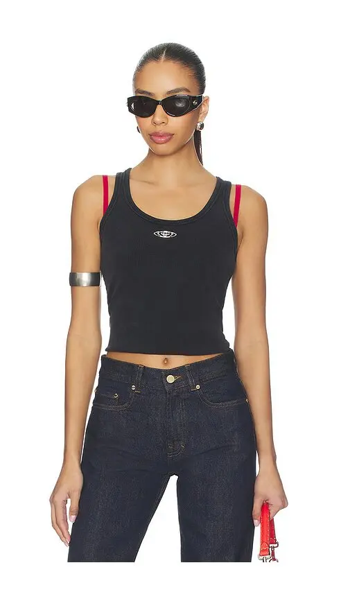 Casablanca Ribbed Tank Top With Metallic Logo Applique