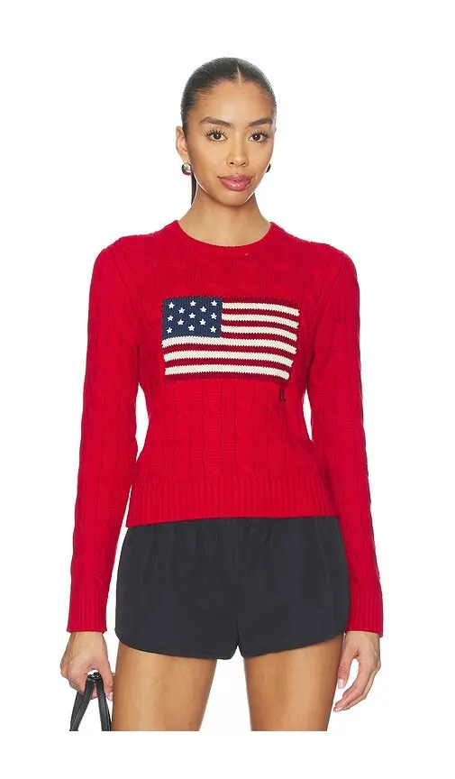 Polo Ralph Lauren Cotton Crewneck Pullover Sweater With Embroidered Flag - Red