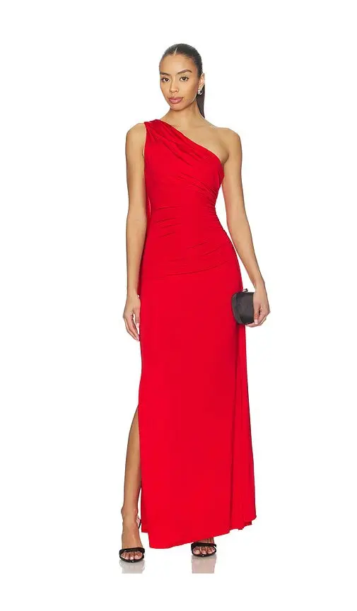Ronny Kobo One-shoulder Draped Maxi Dress