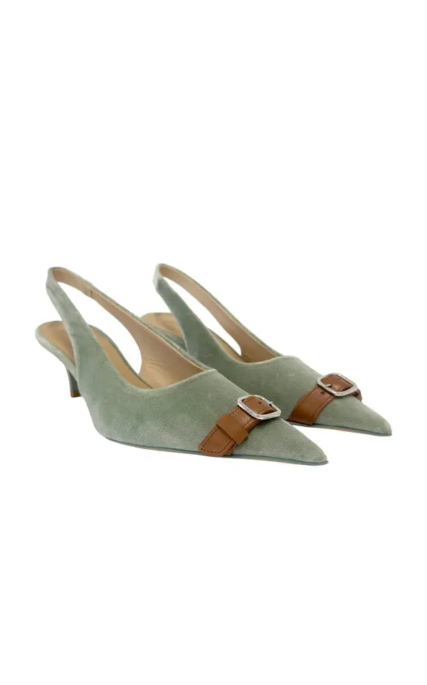JW Anderson Velvet Slingback Pumps With Buckled Strap - Green