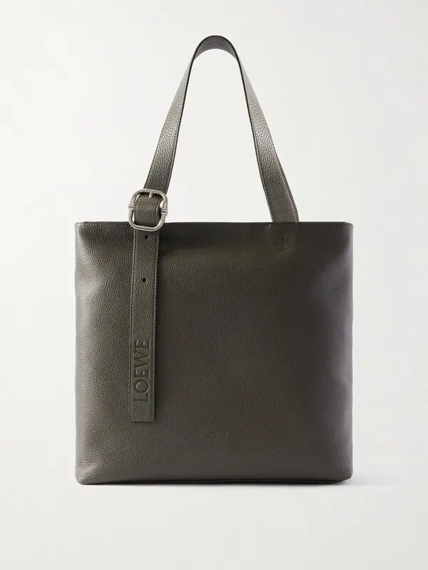 Loewe Loop Logo-debossed Full-grain Leather Tote Bag - Green