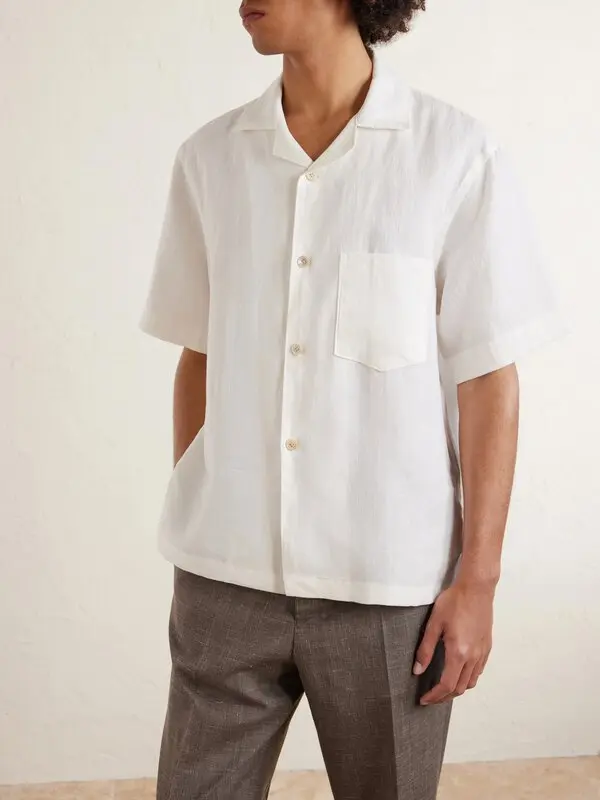 Eleventy Camp-collar Linen Shirt - White