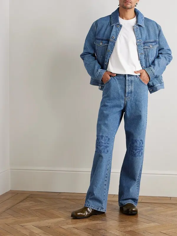 Loewe Anagram Embroidered Denim Trucker Jacket - Blue