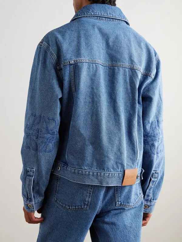 Loewe Anagram Embroidered Denim Trucker Jacket - Blue