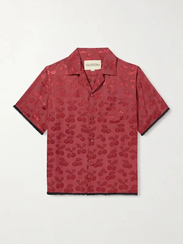Valentino Garavani Cherryfic Camp-collar Crochet-trimmed Jacquard Shirt - Red