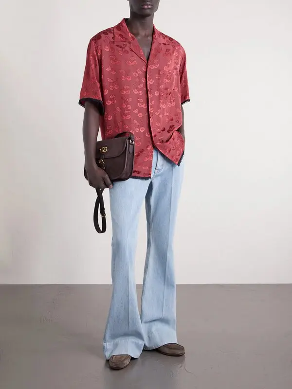 Valentino Garavani Cherryfic Camp-collar Crochet-trimmed Jacquard Shirt - Red