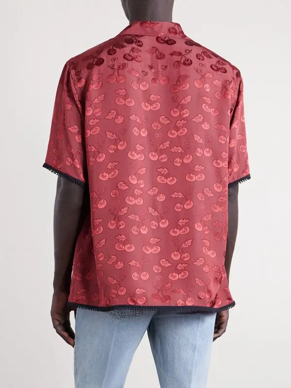Valentino Garavani Cherryfic Camp-collar Crochet-trimmed Jacquard Shirt - Red