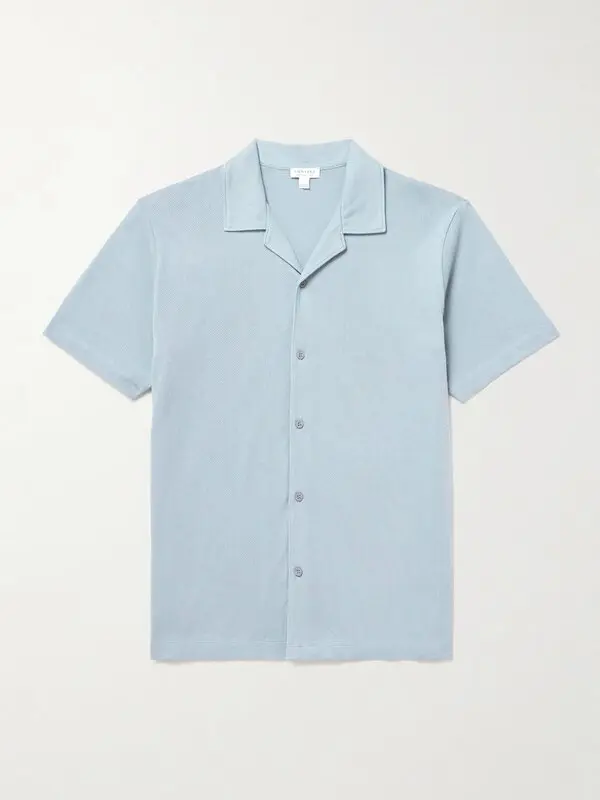 Sunspel Slim-fit Camp-collar Supima Cotton-mesh Shirt