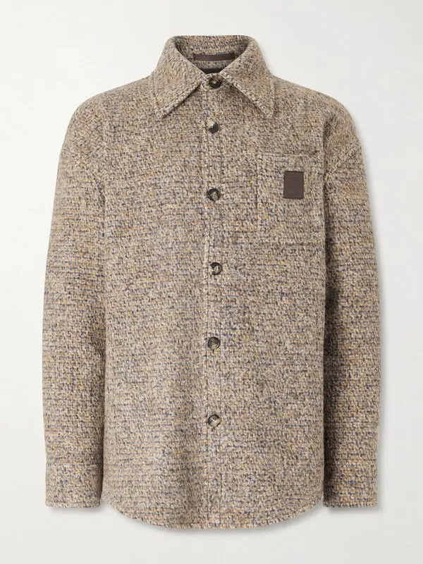 Loewe Logo-appliquéd Brushed Knitted Overshirt - Neutrals