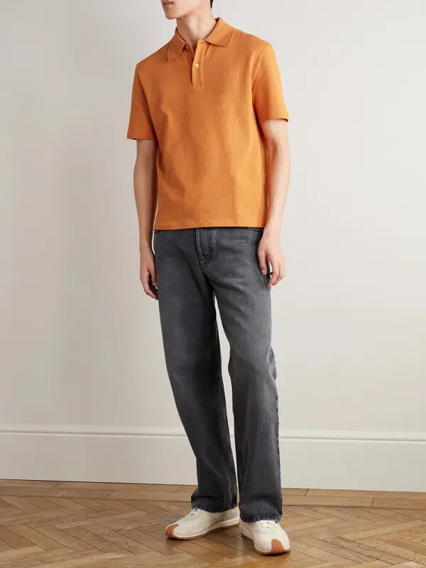 Loewe Slim-fit Logo-embroidered Cotton-piqué Polo Shirt - Orange