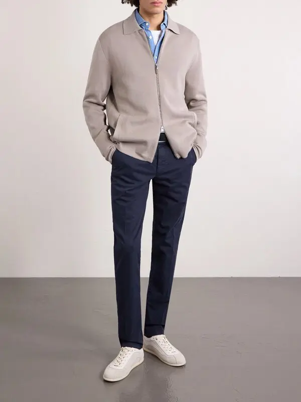Canali Slim-fit Tapered Cotton-blend Twill Chinos - Blue