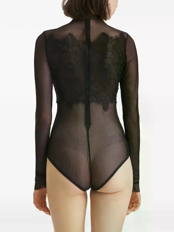 2310 STUDIO Lace Panel Mesh Bodysuit - Black