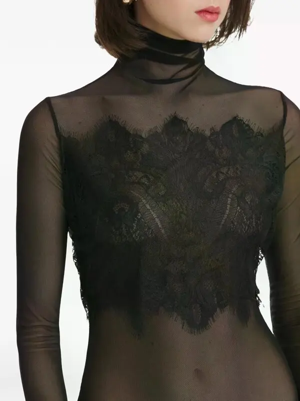 2310 STUDIO Lace Panel Mesh Bodysuit - Black