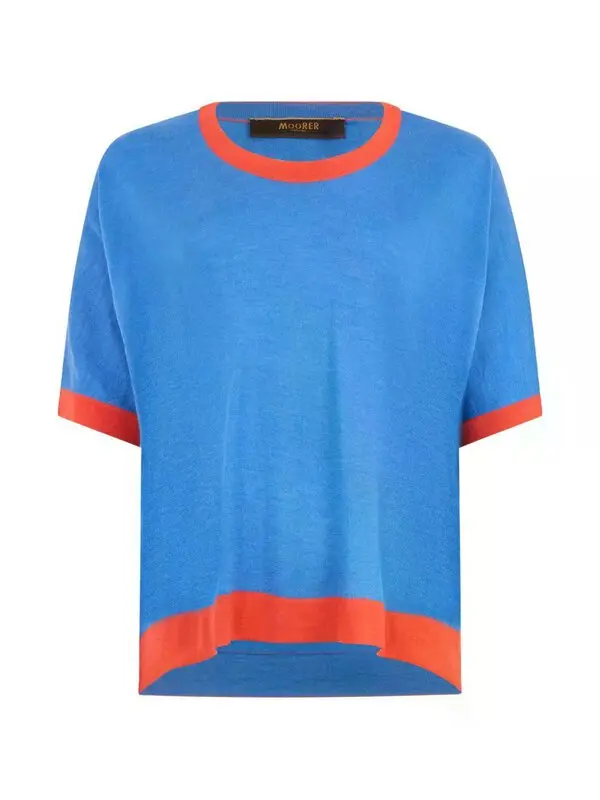 MOORER Contrast-trim T-shirt - Blue
