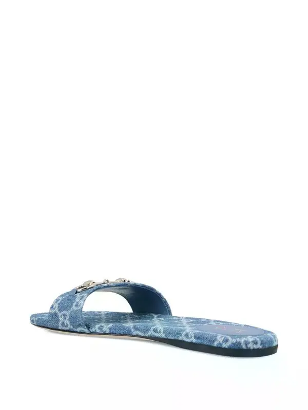 Gucci Horsebit Gg-pattern Flat Sandals - Blue
