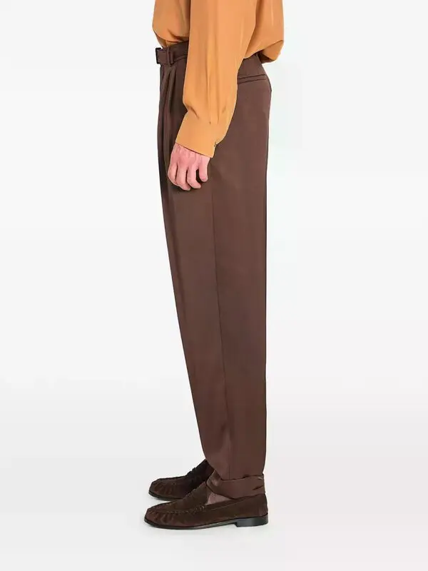 Saint Laurent Belted Pleated Trousers In Chocolate Silk