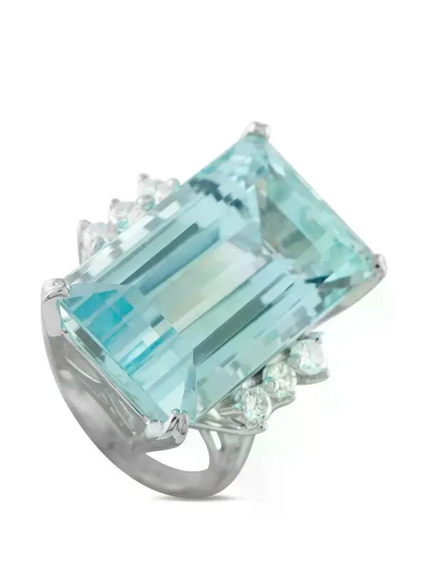 LB EXCLUSIVE 14k White Gold Aquamarine And Diamond Ring - Silver