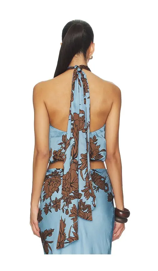 Rococo Sand Halterneck Blouson Top With Back Ties - Blue