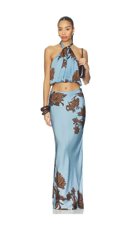 Rococo Sand Halterneck Blouson Top With Back Ties - Blue