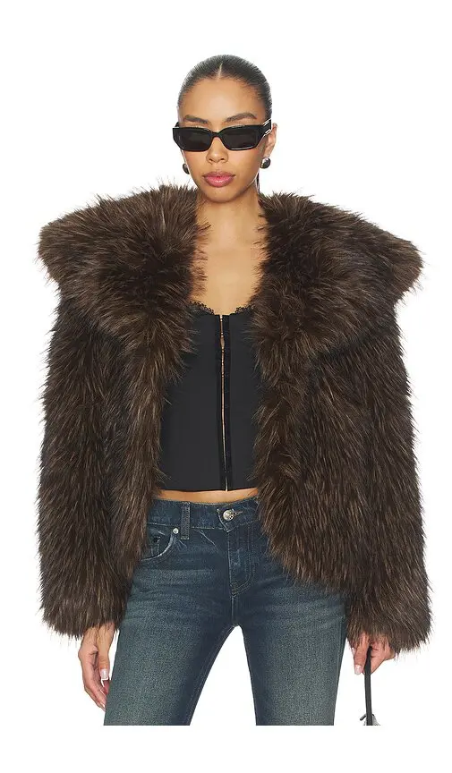 Apparis Yara Faux Fox Fur Coat - Brown