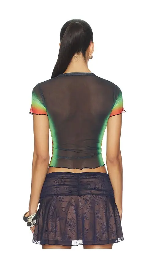 Casablanca Scallop Short Sleeve Printed Mesh Top