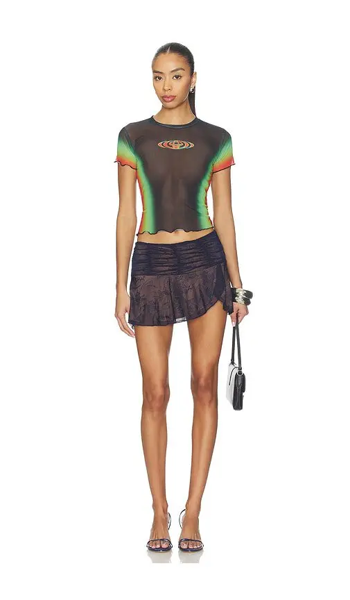 Casablanca Scallop Short Sleeve Printed Mesh Top
