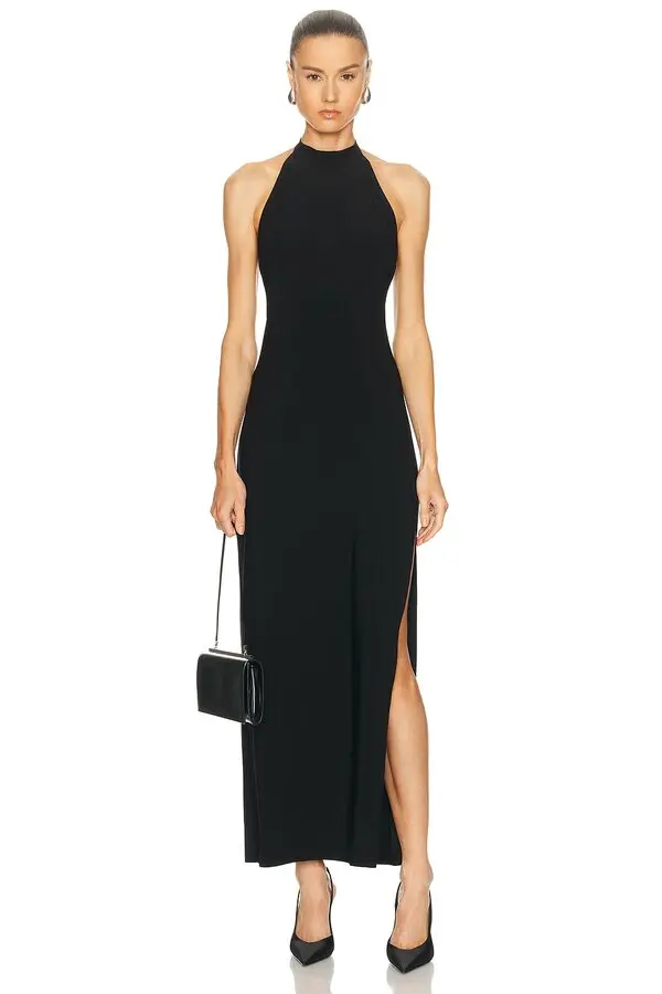 Norma Kamali Halter Side Slit Long Dress