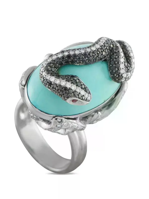 LB EXCLUSIVE Turquoise, Diamond, And Gemstone Snake Ring - Silver