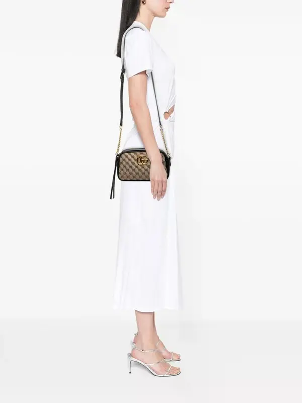 Gucci Small Gg Marmont Matelassé Canvas And Leather Crossbody Bag - Brown
