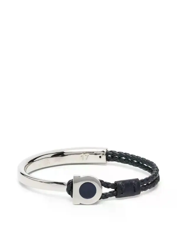FERRAGAMO Braided Leather Bracelet - Silver