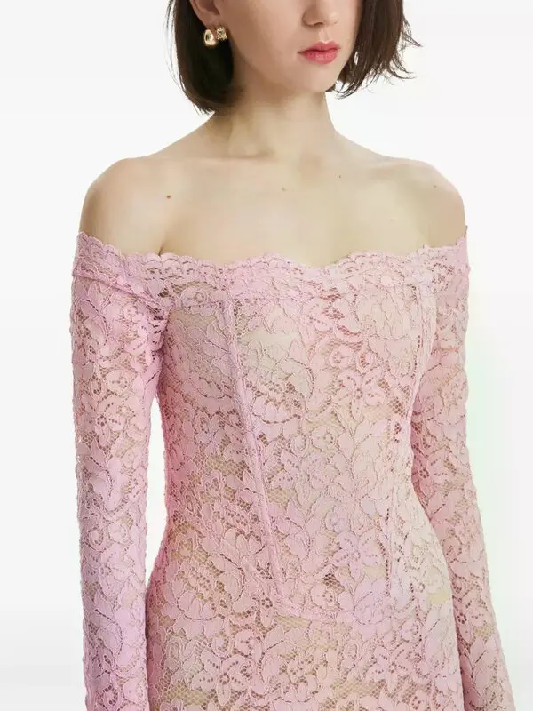 2310 STUDIO Off-shoulder Lace Maxi Dress - Pink