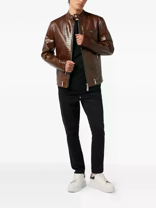 Philipp Plein Zip-fastening Leather Jacket - Brown