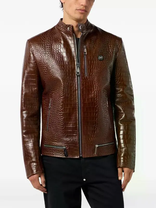 Philipp Plein Zip-fastening Leather Jacket - Brown