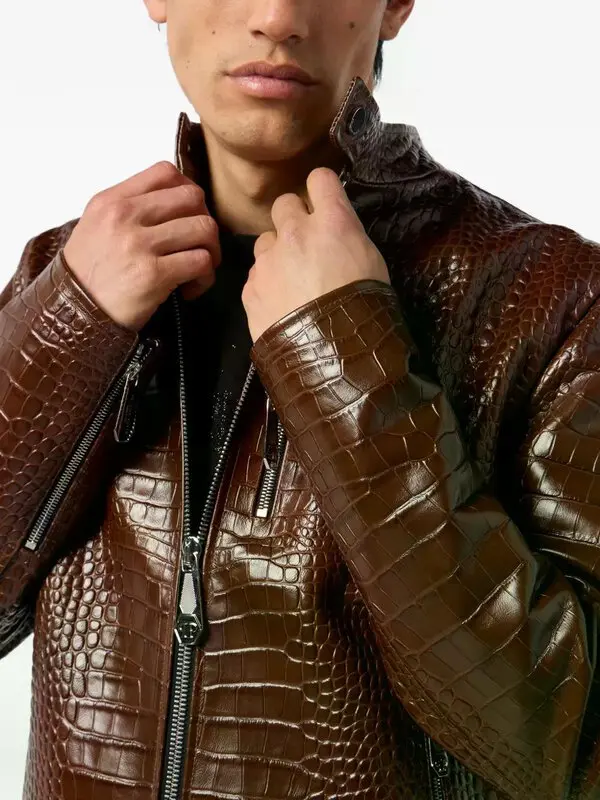 Philipp Plein Zip-fastening Leather Jacket - Brown