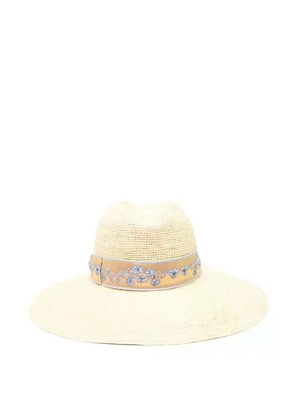 Borsalino Floral Print Ribbon Wide Brim Hat