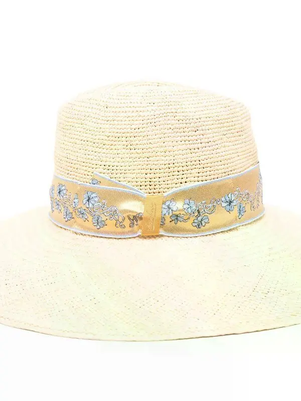 Borsalino Floral Print Ribbon Wide Brim Hat