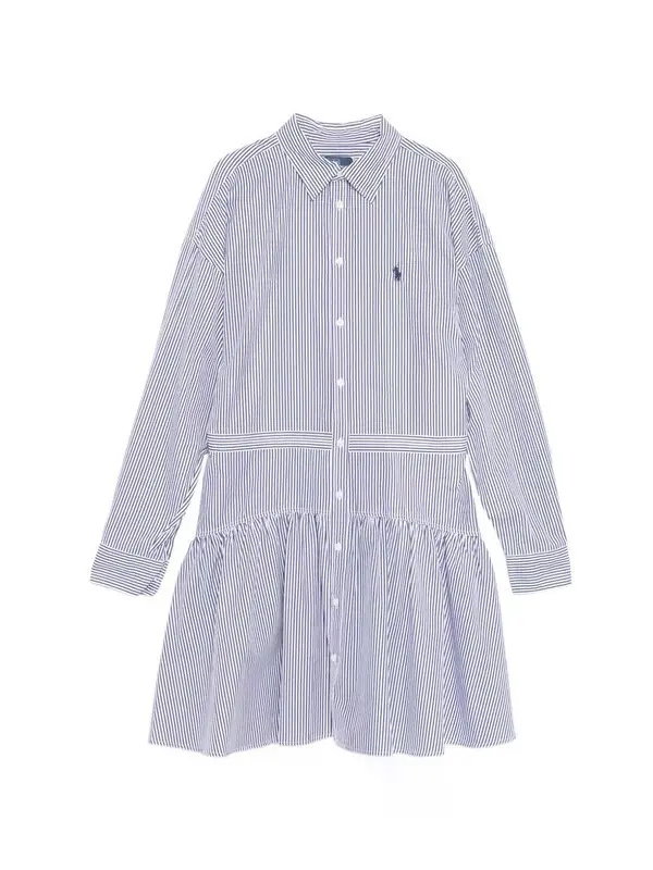 Polo Ralph Lauren Striped Ruffle Midi Shirt Dress - Blue