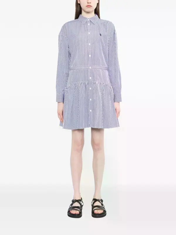 Polo Ralph Lauren Striped Ruffle Midi Shirt Dress - Blue