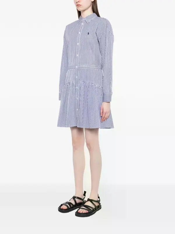 Polo Ralph Lauren Striped Ruffle Midi Shirt Dress - Blue